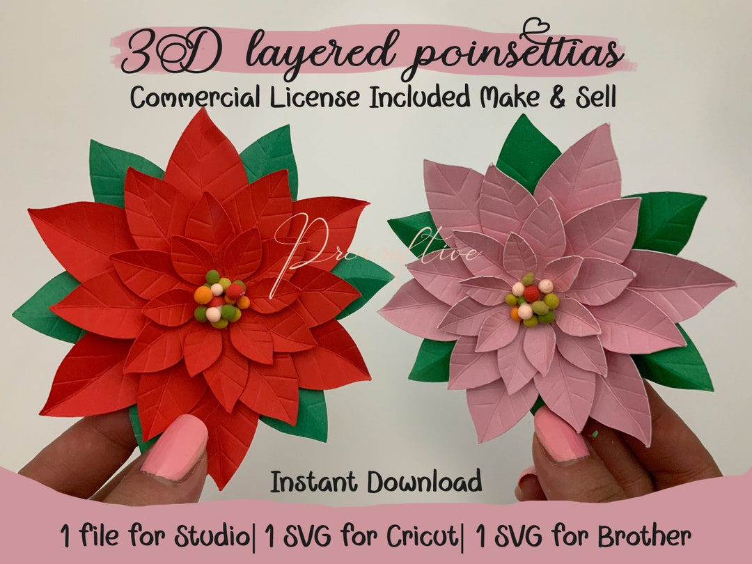 Christmas Poinsettia Templates for Cricut, Silhouette & Brother. SVG ...