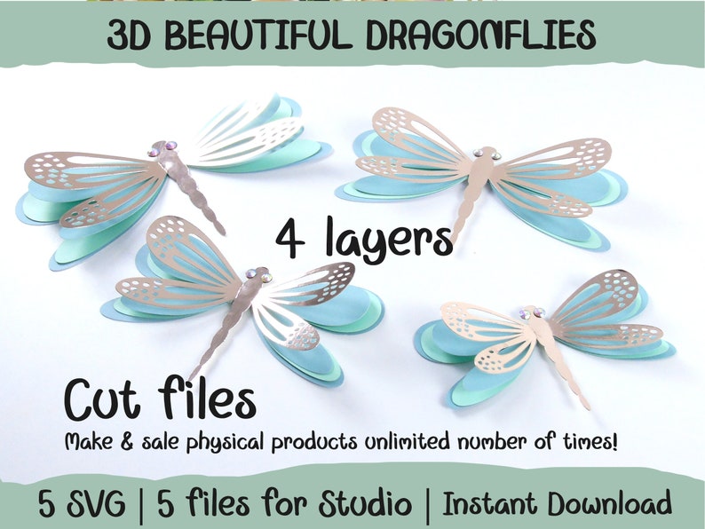 3D Layered Dragonflies Layered Dragonflies SVG Cricut - Etsy