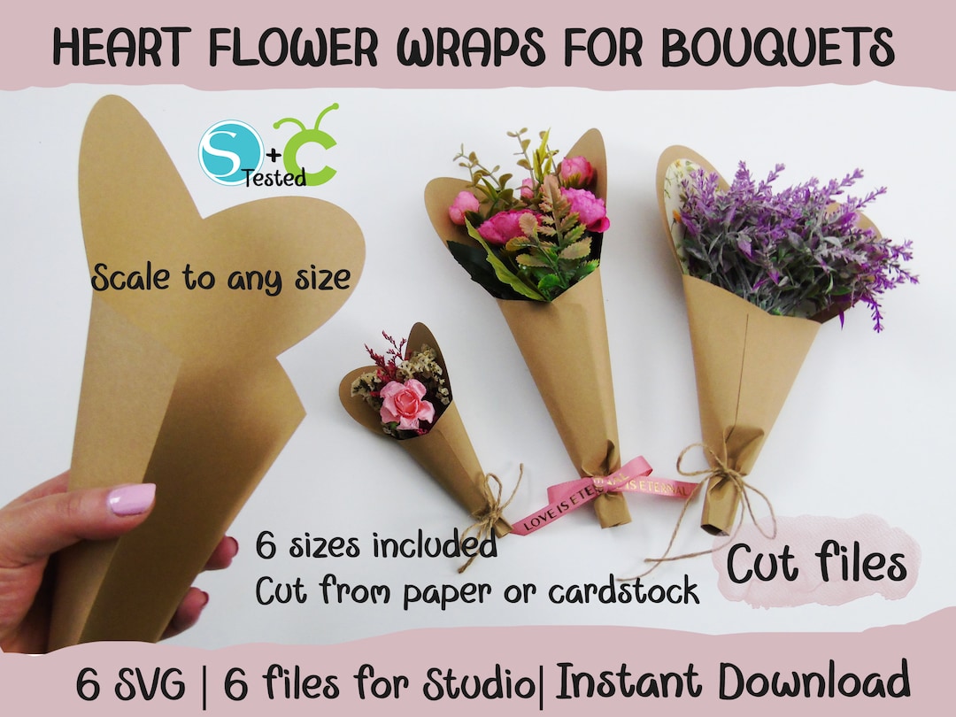 Heart Flower Bouquet Wraps, SVG Cricut, Silhouette, Scale to Any Size ...