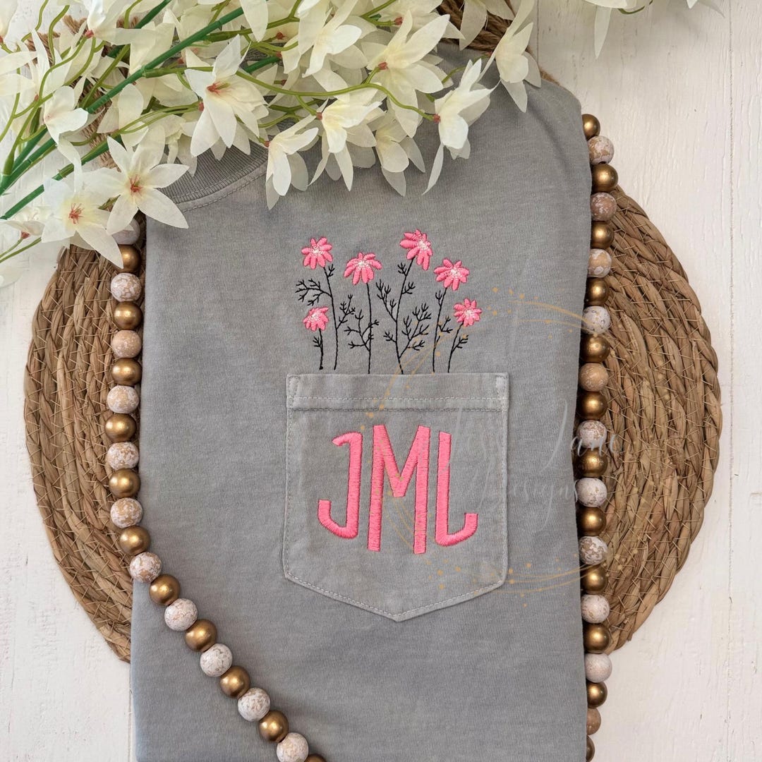 Flowers and Pocket Monogram Embroidered T-shirt / Monogrammed Comfort ...