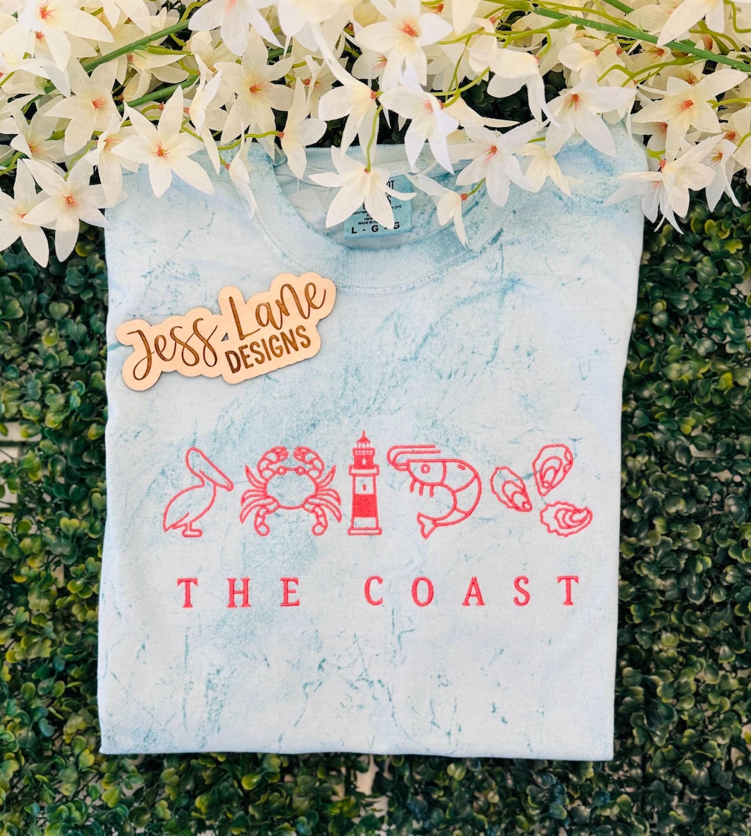 The Coast Embroidered T-shirt | Sea Glass Comfort Colors Shirt With ...