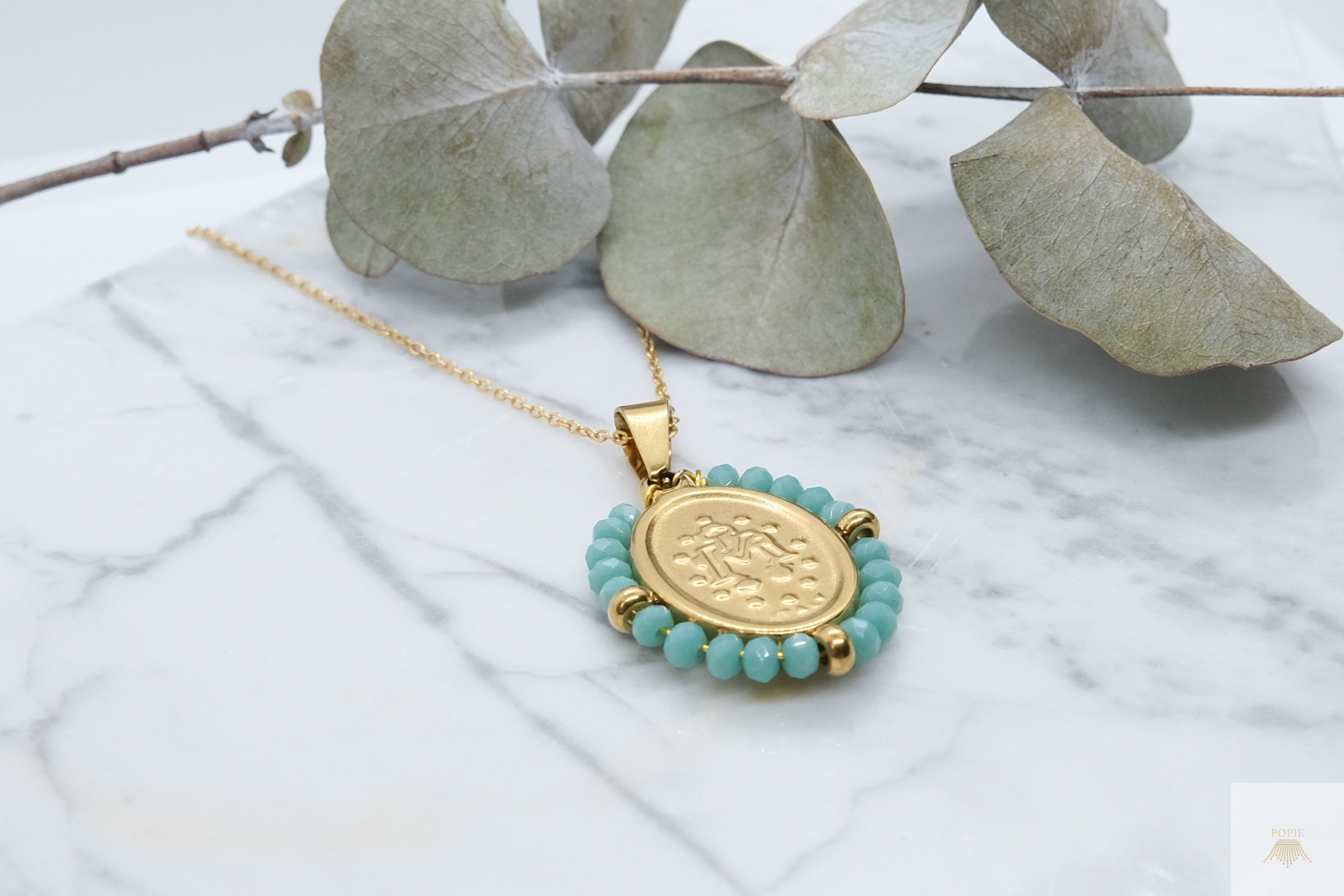 Our Lady Necklace Surrounded by Turquoise Pearls - Etsy