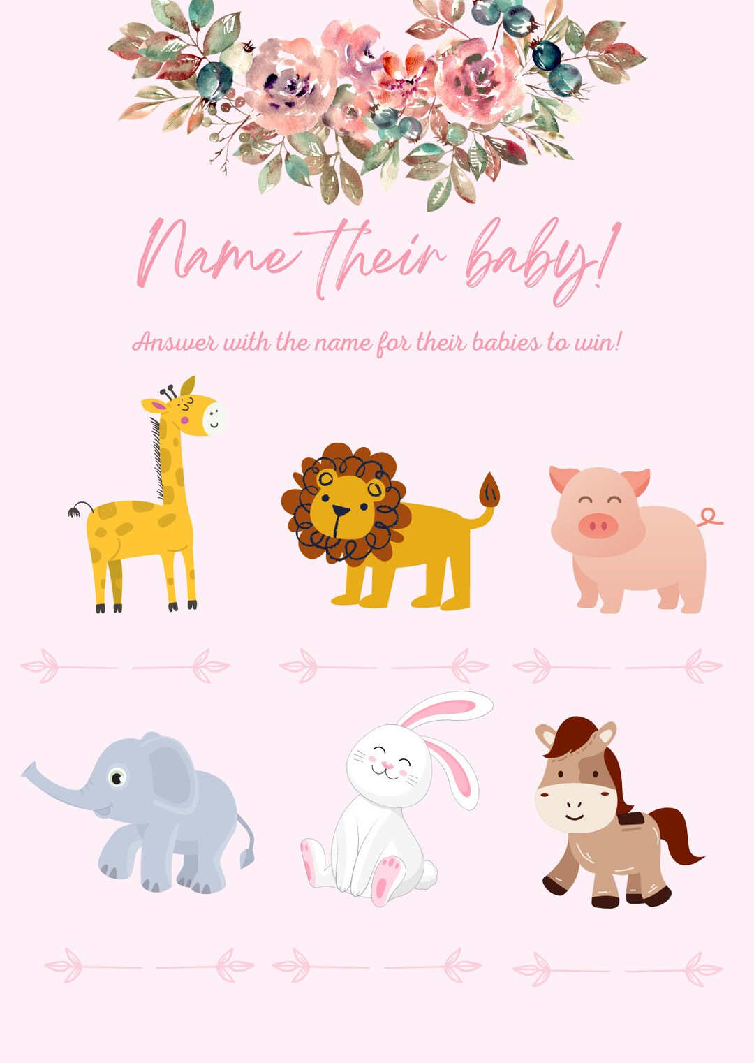 Baby Shower Game- Name the Baby Animal! - Etsy