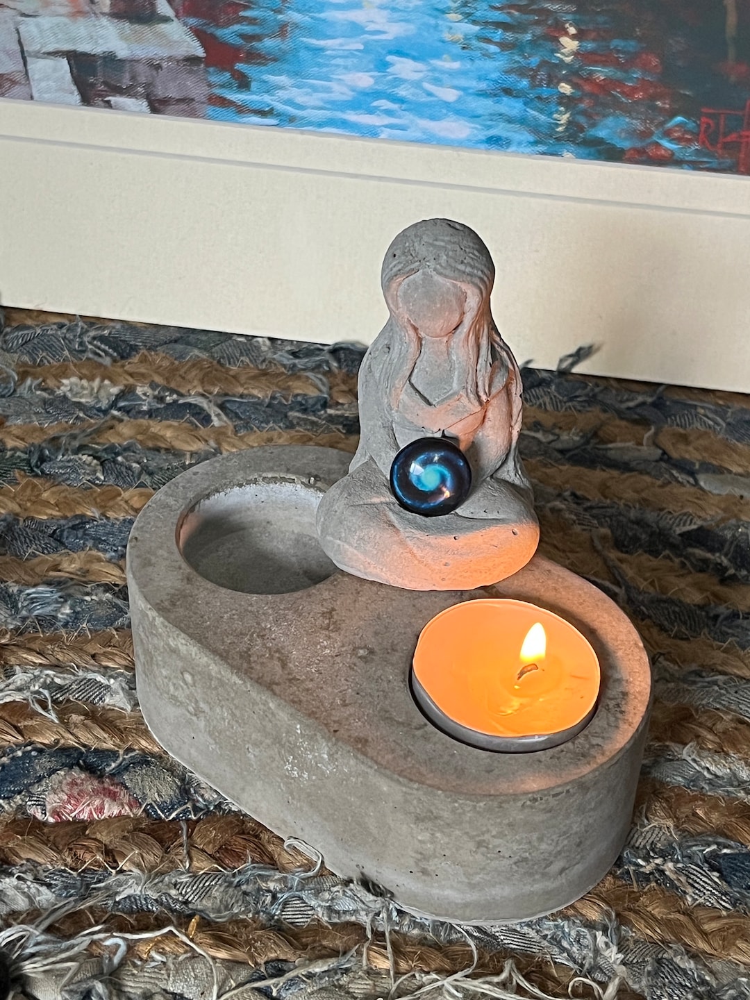 Goddess Statue Gift Set, Rustic Concrete Candle Holder and Goddess ...