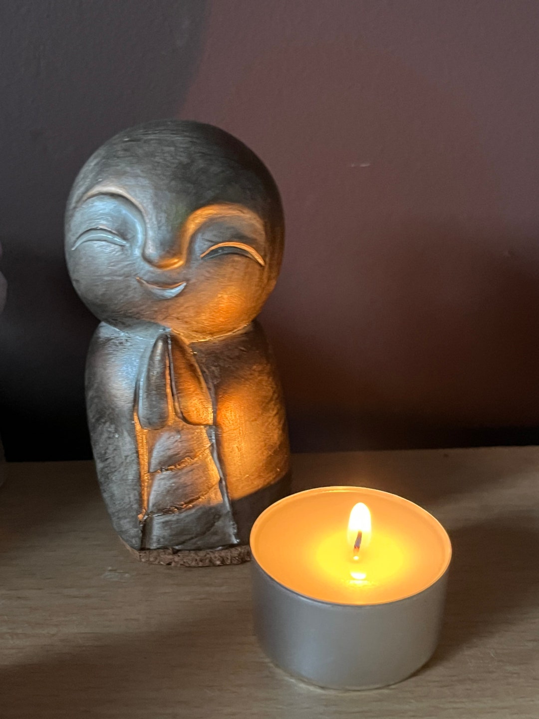 Jizo Statue - Handpainted Bronze & Silver Figure, Unique Home Decor ...