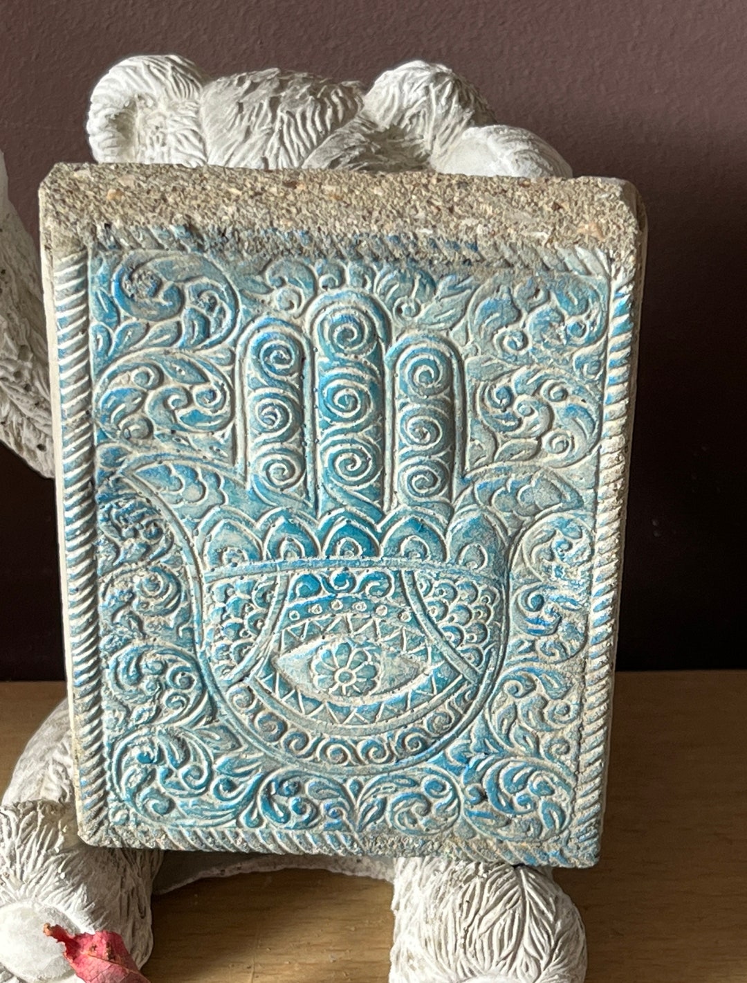 Concrete Hamsa Hand Plaque Handcast Rustic Home Decor Accent Ornament ...