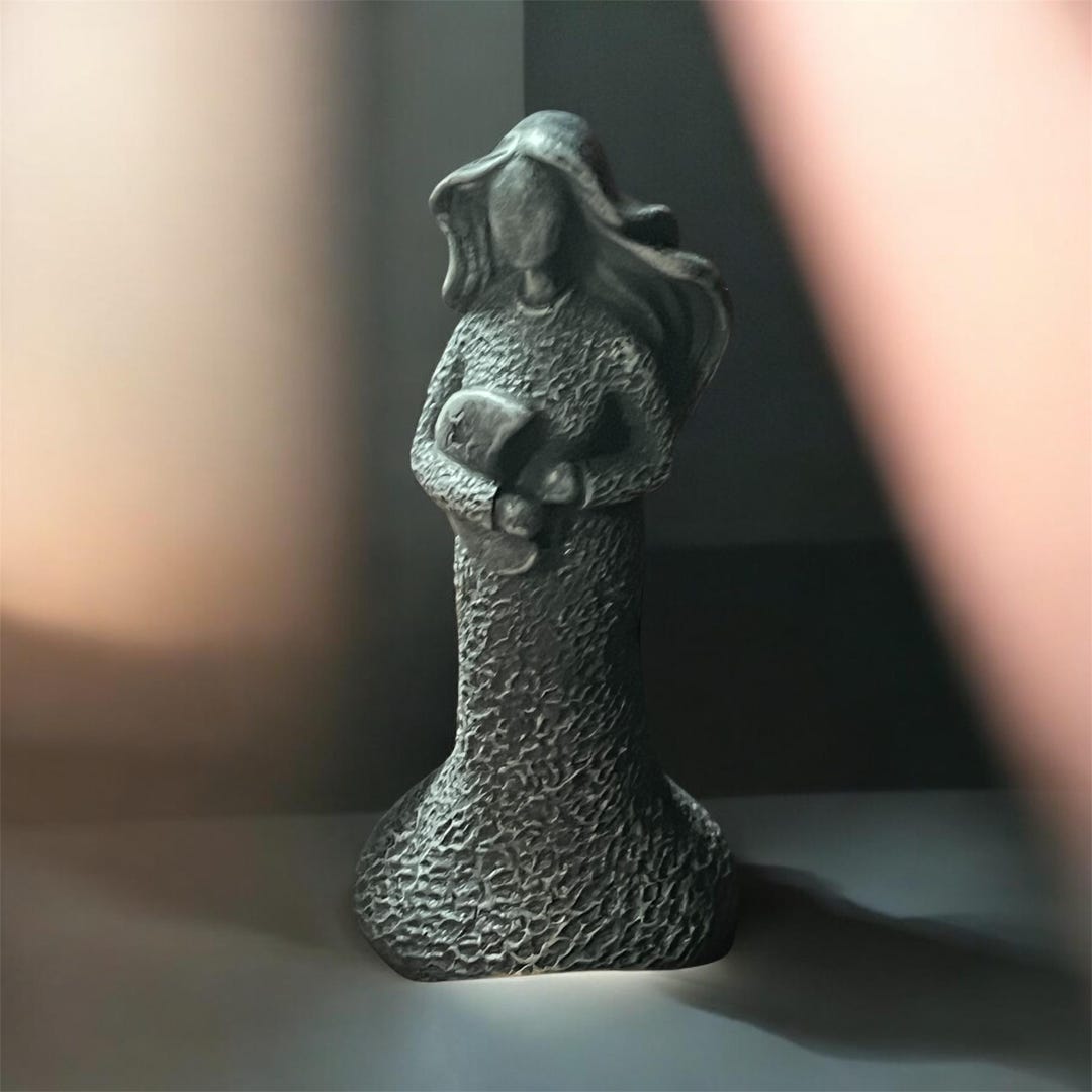 Moon Goddess Statue - Handcast Ornament | Gray Rustic Decor | Free UK ...