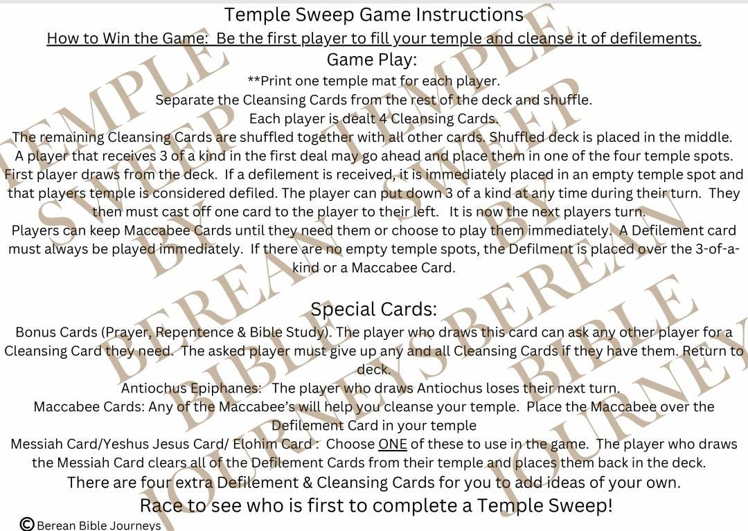 Temple Sweep - A Hannukah Card Game - Etsy