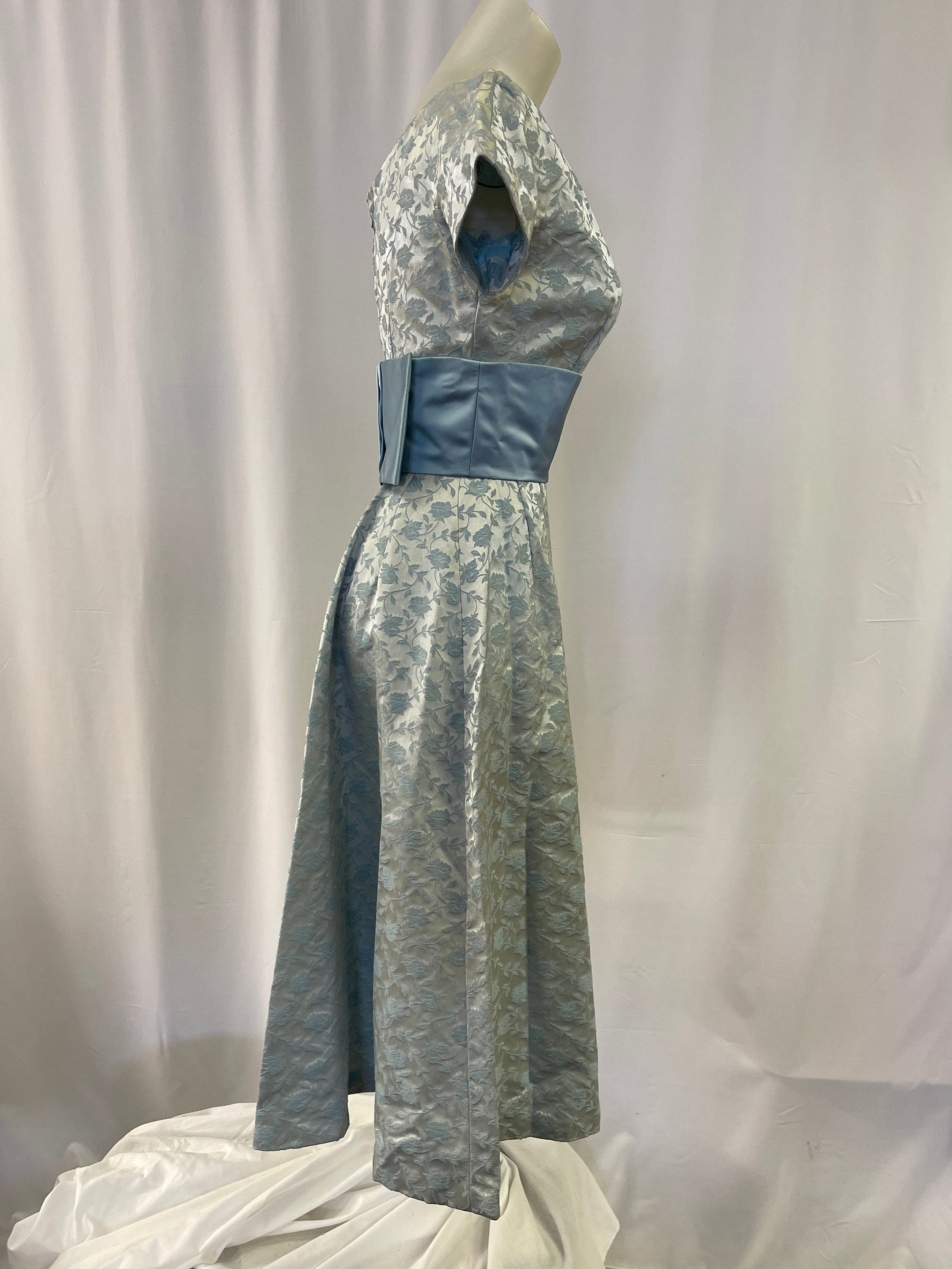 50s Blue Brocade Fit And Flare Dress Etsy