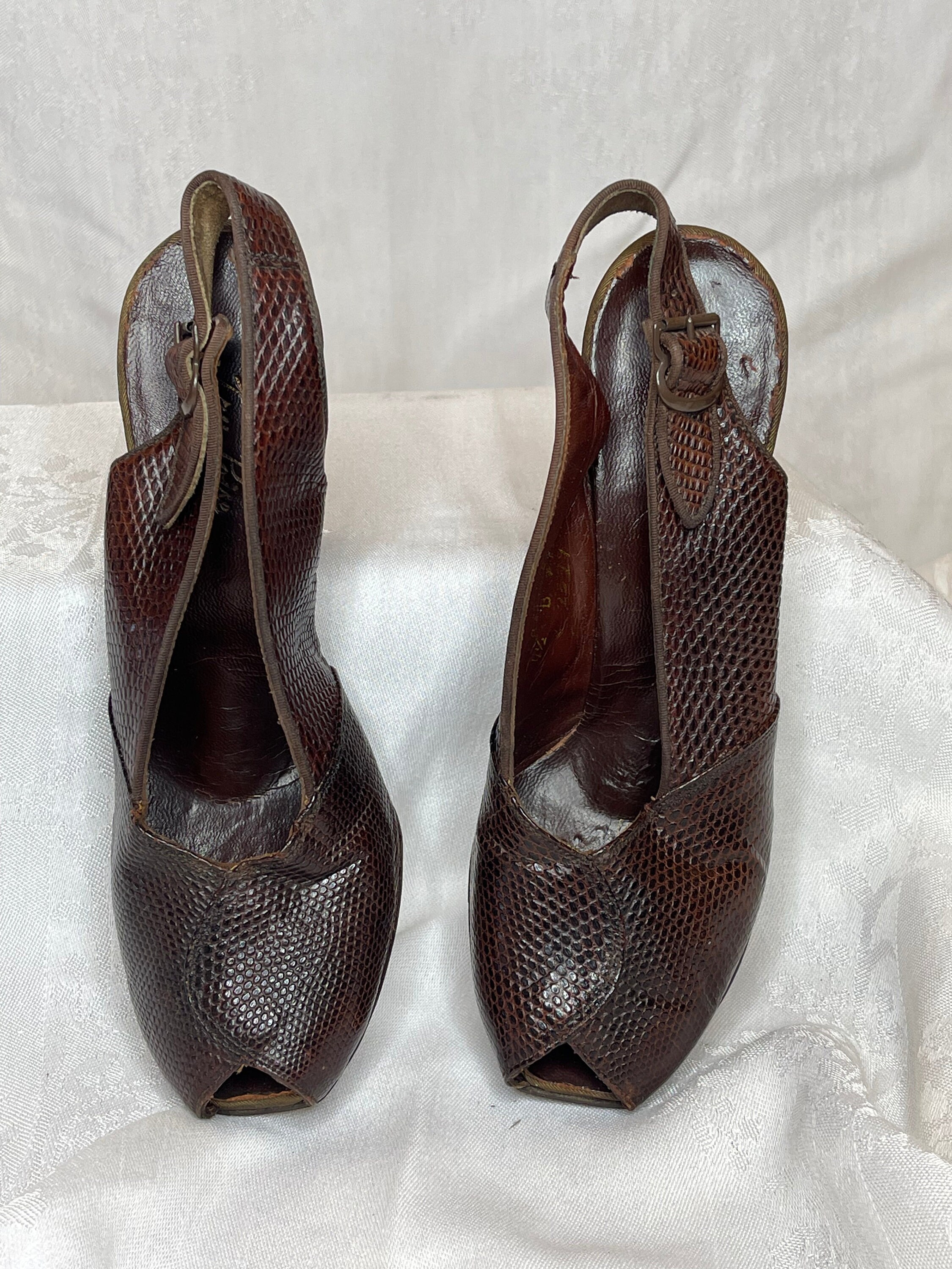 40s Dark Brown Alligator Sling Backs - Etsy