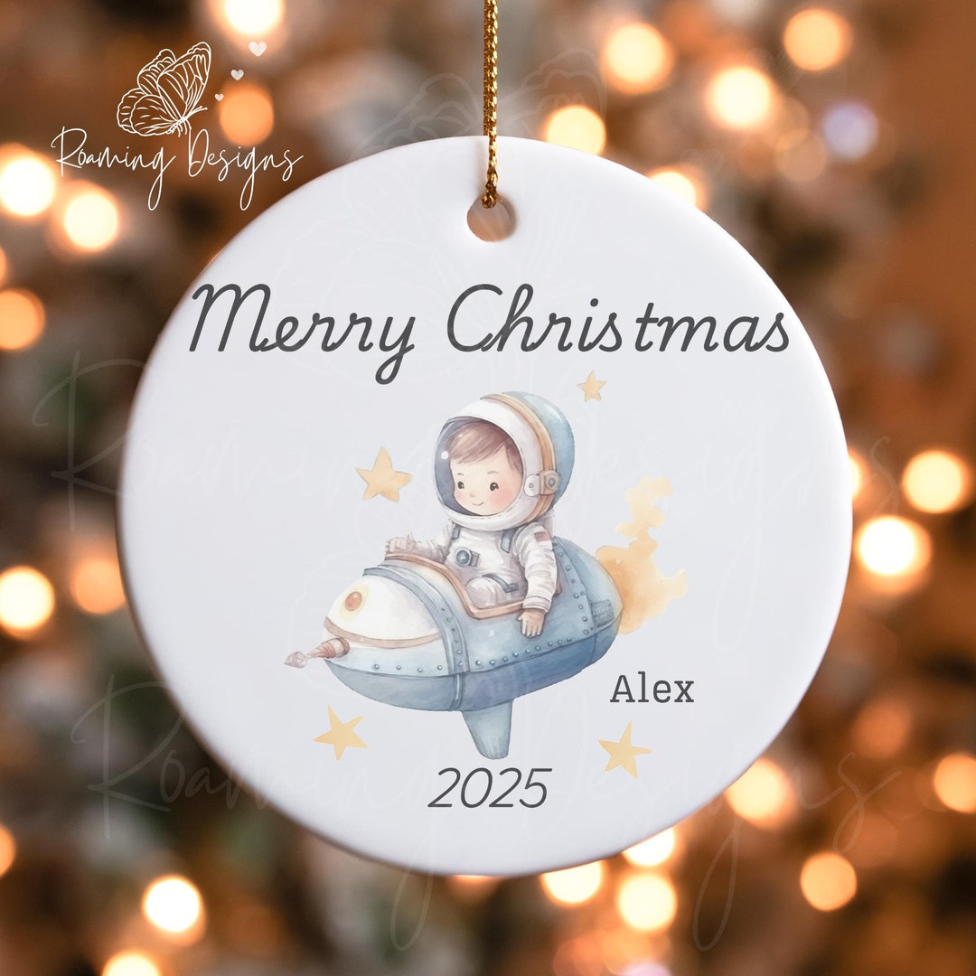 Personalized Little Boy Rocket Ship Christmas Ornament, Custom Name ...