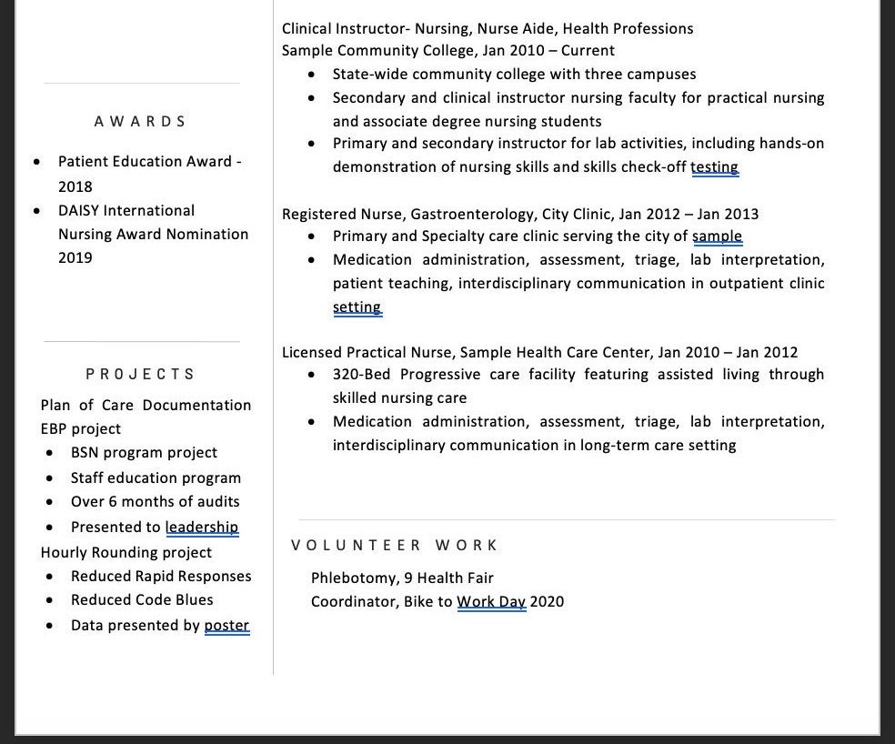 Nurse Resume Template 2 Page Word Format - Etsy