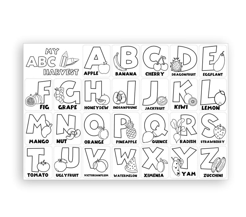 Alphabet Coloring Poster for Kids| ABC Fruits and Vegetables | 24x36 ...