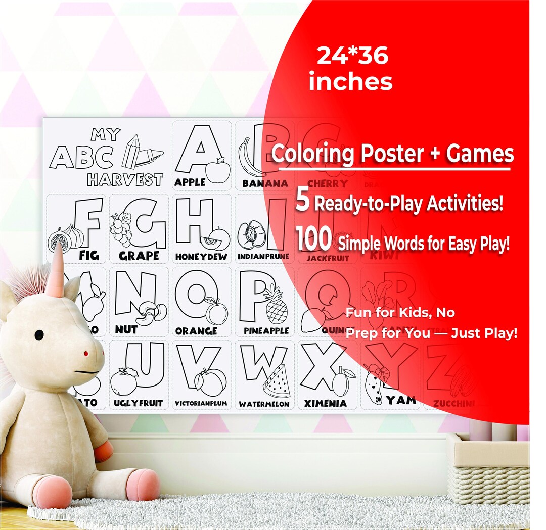 Alphabet Coloring Poster for Kids| ABC Fruits and Vegetables | 24x36 ...