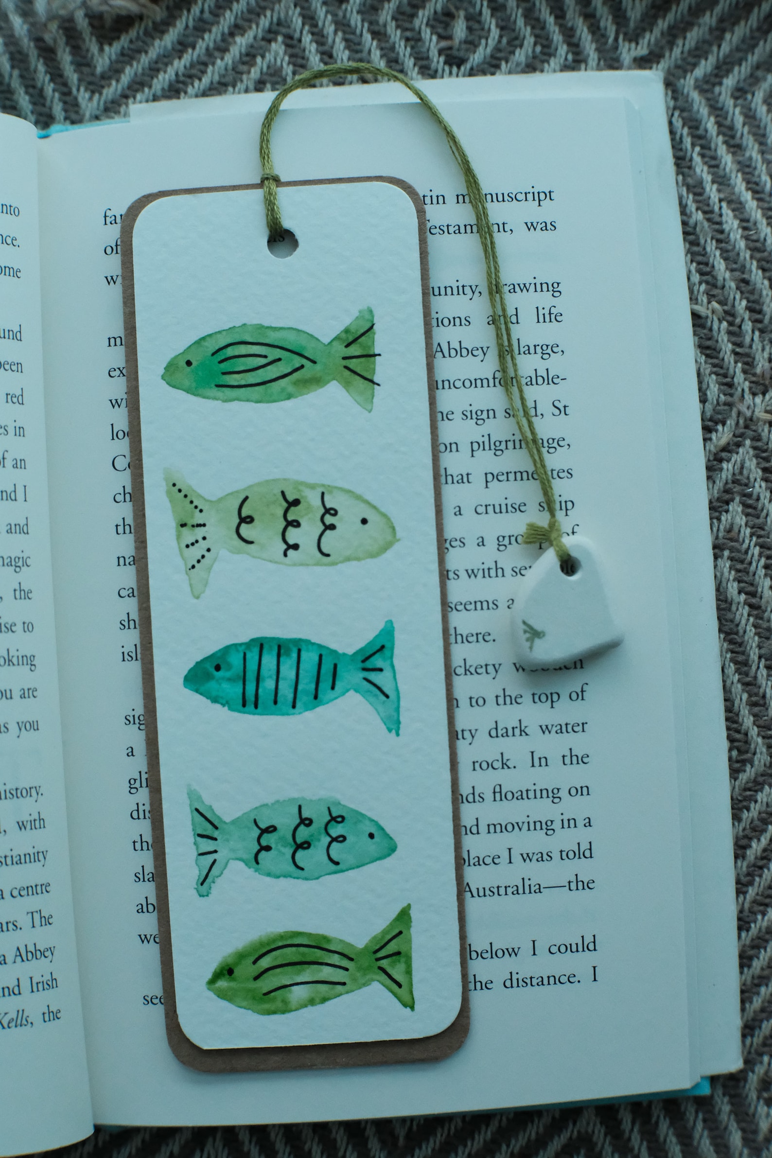 Original Hand-painted Blue Fishes Sea Themed Watercolor Bookmark With a ...