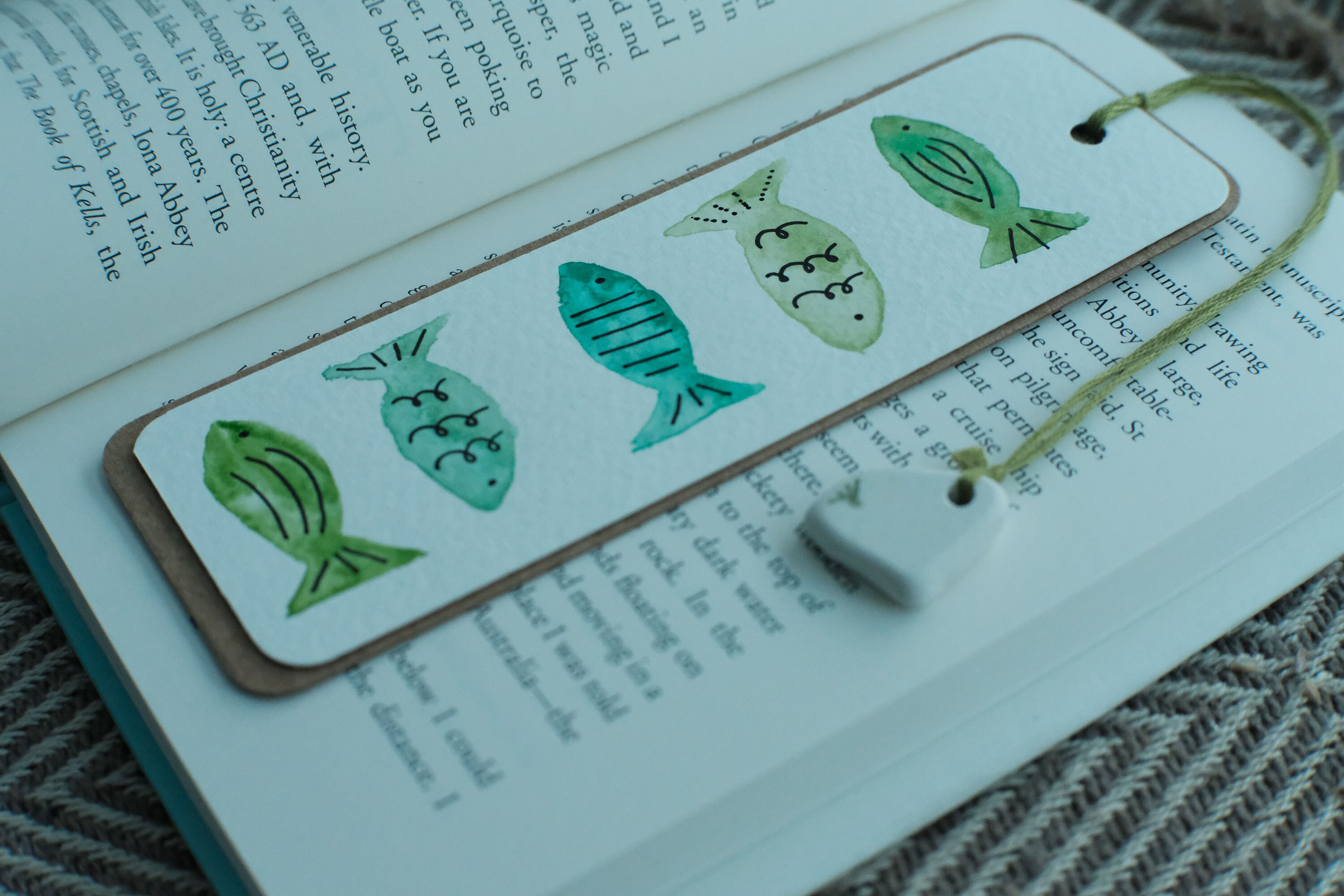 Original Hand-painted Blue Fishes Sea Themed Watercolor Bookmark With a ...