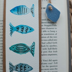 Original Hand-painted Blue Fishes Sea Themed Watercolor Bookmark With a ...