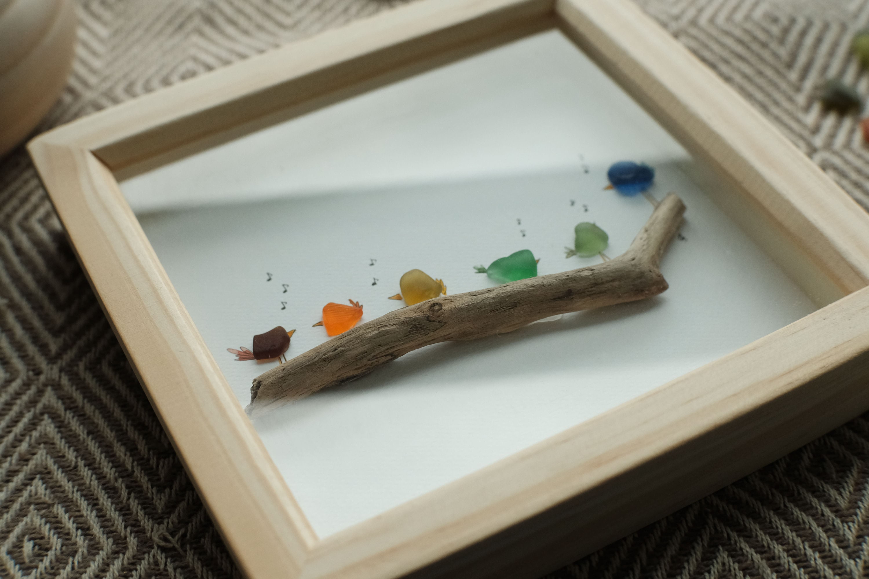 Rare Scottish Sea Glass Rainbow Birds on a Drift Wood Decorative Framed ...