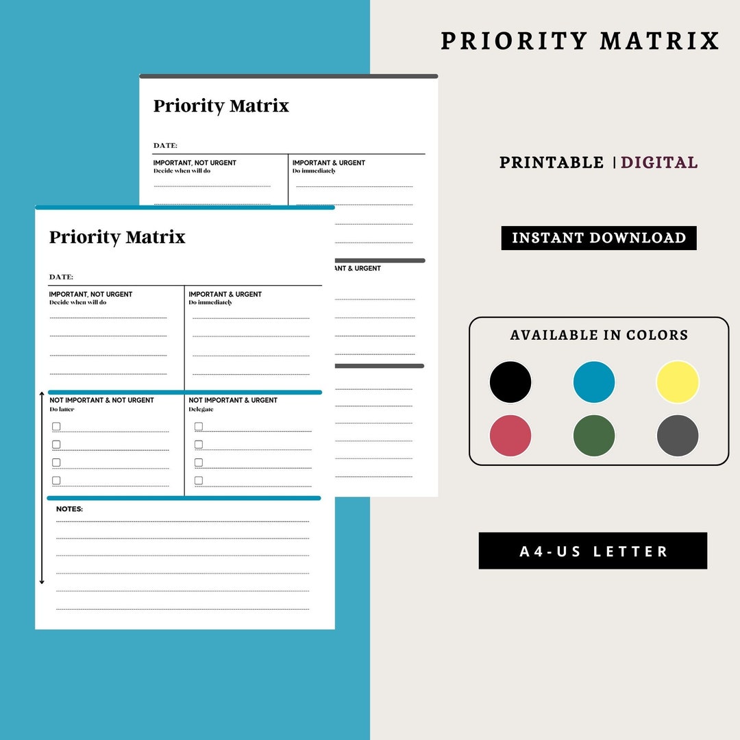 Work Priority Matrix Printable Eisenhower Matrix Daily Task - Etsy