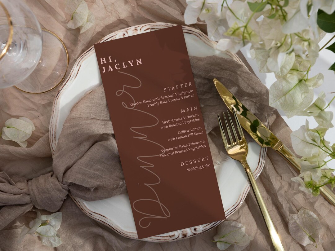 Elegant Wedding Menu Template: Printable 4x8" Reception Menu (digital ...
