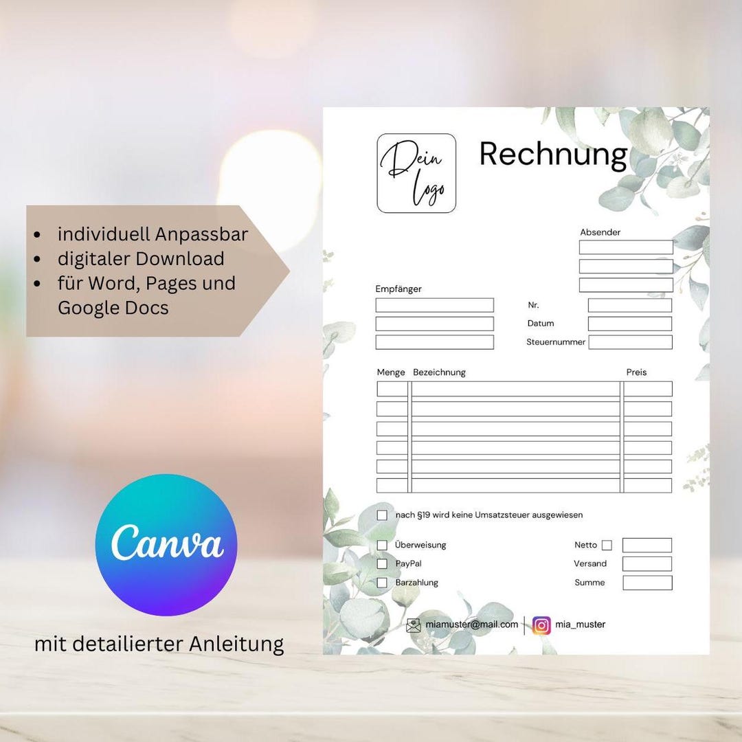 Invoice Template Google Docs, Canva Template German, Digital Templates ...