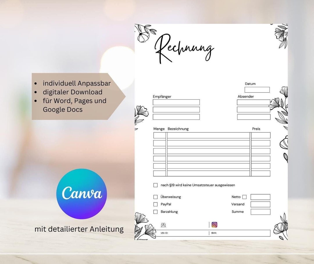 Canva Template German Invoice Template Small Business, Digital ...
