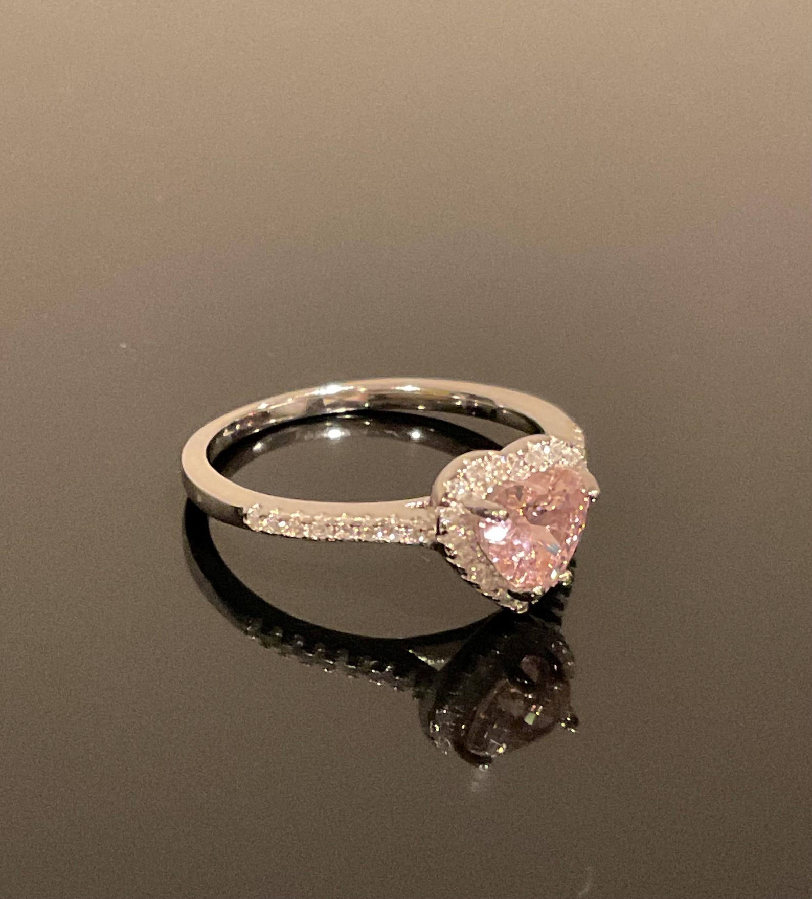 Pink Heart Ring/pink Heart Stone,solid 925 Sterling Silver Ring,cz ...
