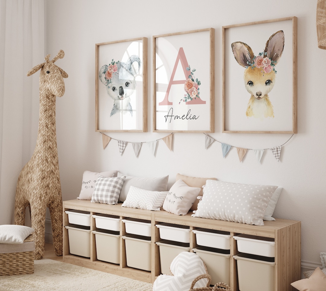 Australian Baby Animals Nursery Wall Art Print Custom Name Girl ...