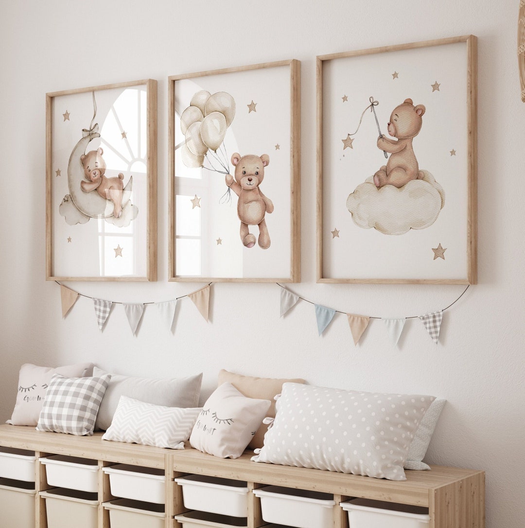 Set of 3 Teddy Bear Nursery Wall Art Print| Bear Nursery Decor| Bear ...