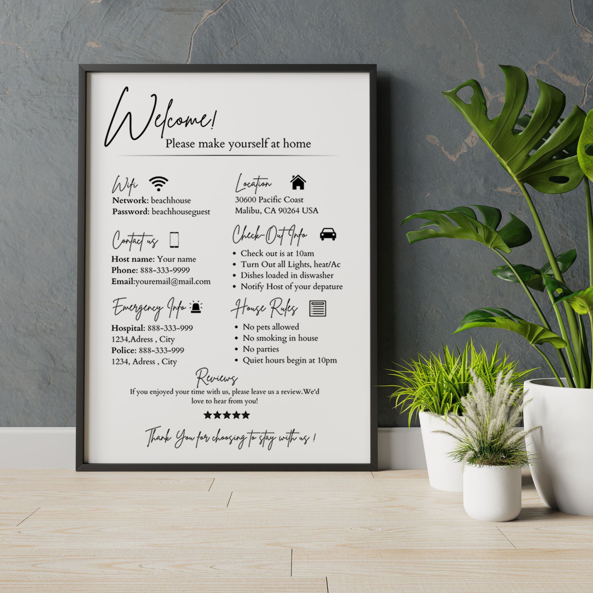 Personalised Welcome Sign Template Airbnb VRBO Custom Guest - Etsy