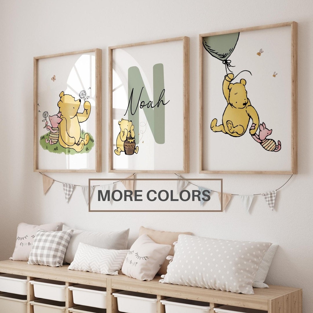 Set of 3 Classic Winnie the Pooh Personalised Name Print, Winnie the ...