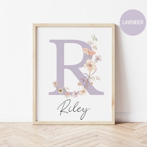 Custom Floral Initial Wildflowers Nursery Wall Art Print| Personalized ...