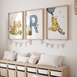 Set of 3 Classic Winnie the Pooh Personalised Name Print, Winnie the ...