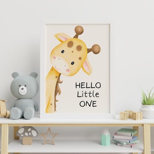 Giraffe 'hello Little One' Nursery Wall Art Print | Animal, Jungle ...