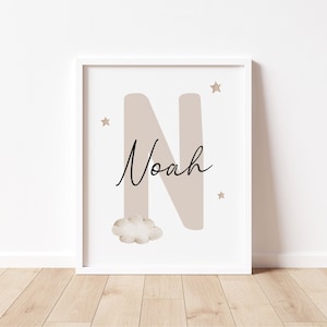 Custom Initial Nursery Wall Art Print| Personalized Name| Watercolor ...