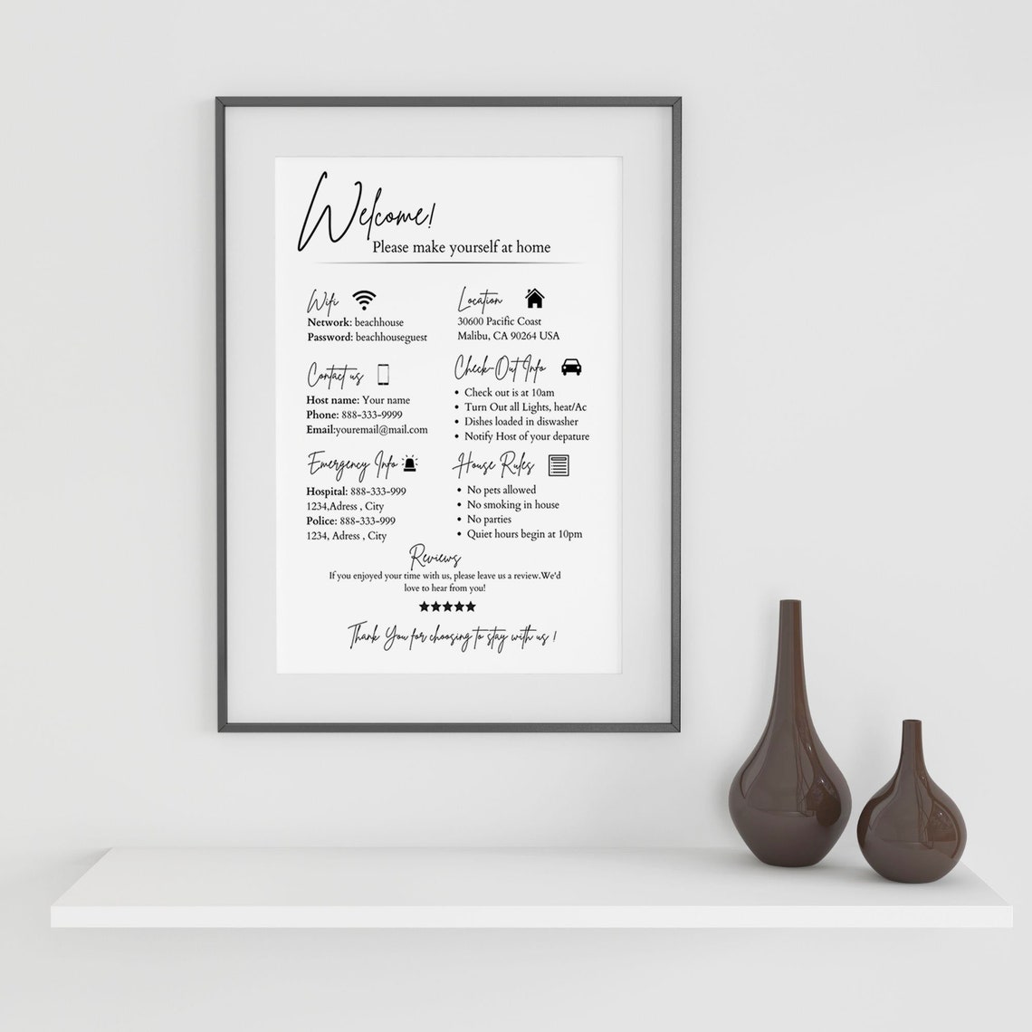 Personalised Welcome Sign Template Airbnb VRBO Custom Guest - Etsy