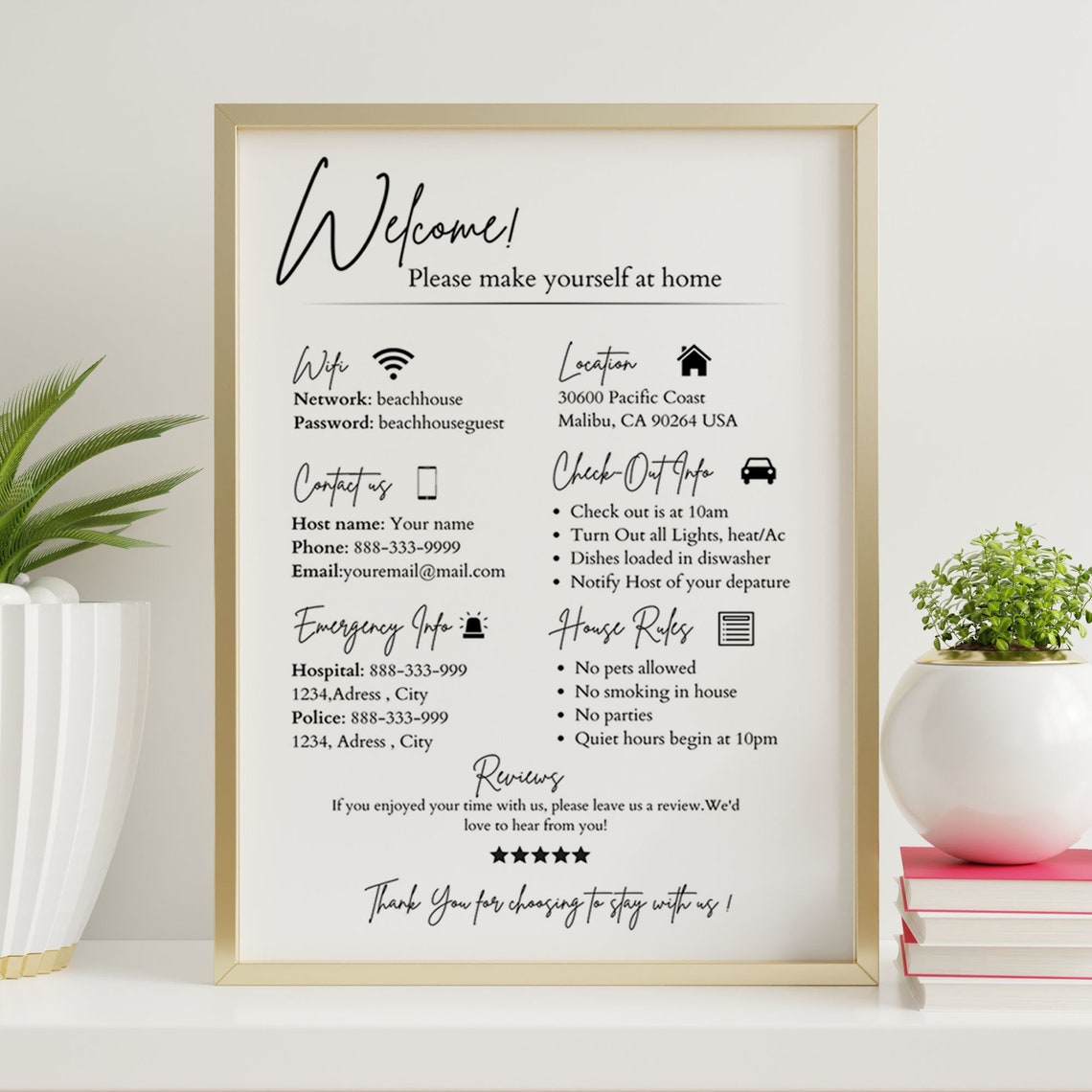 Personalised Welcome Sign Template Airbnb VRBO Custom Guest - Etsy