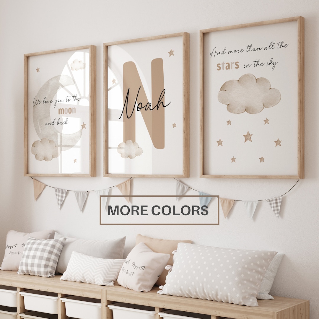 Set of 3 Custom Name Nursery Wall Art Print' Love You to the Moon ...