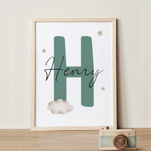 Custom Initial Nursery Wall Art Print| Personalized Name| Watercolor ...