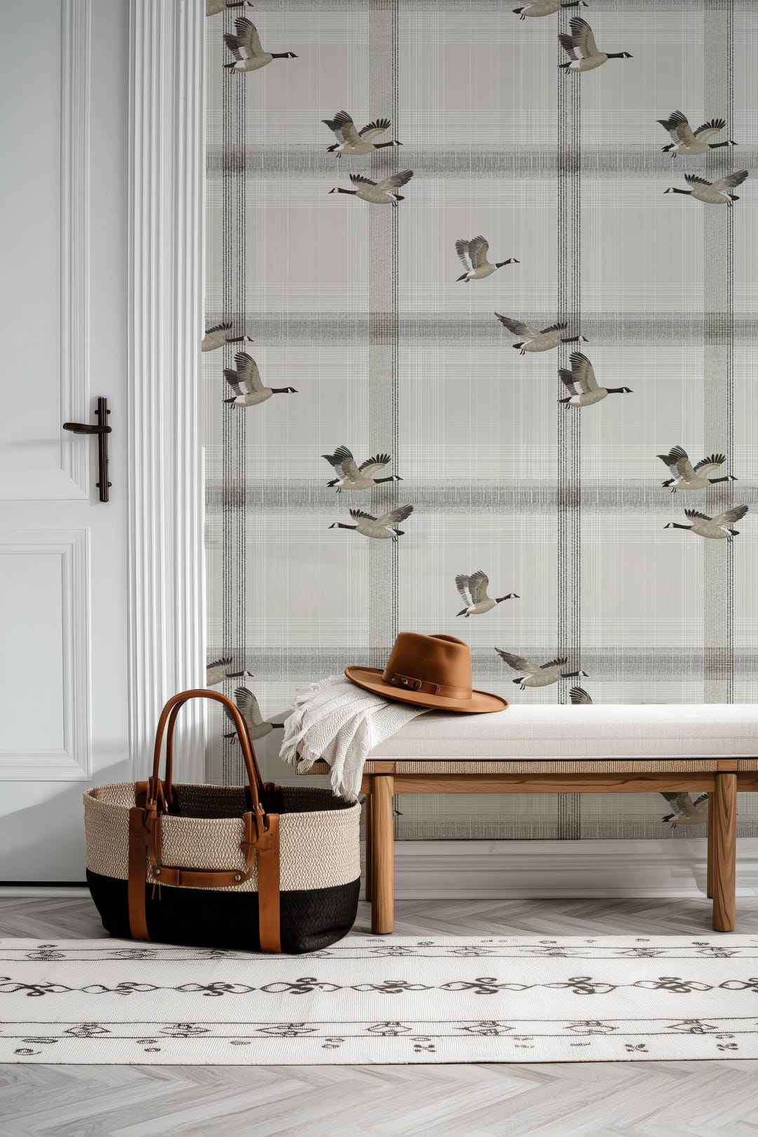 Neutral Plaid Flying Geese Wallpaper – Peel and Stick for Lake House - Etsy