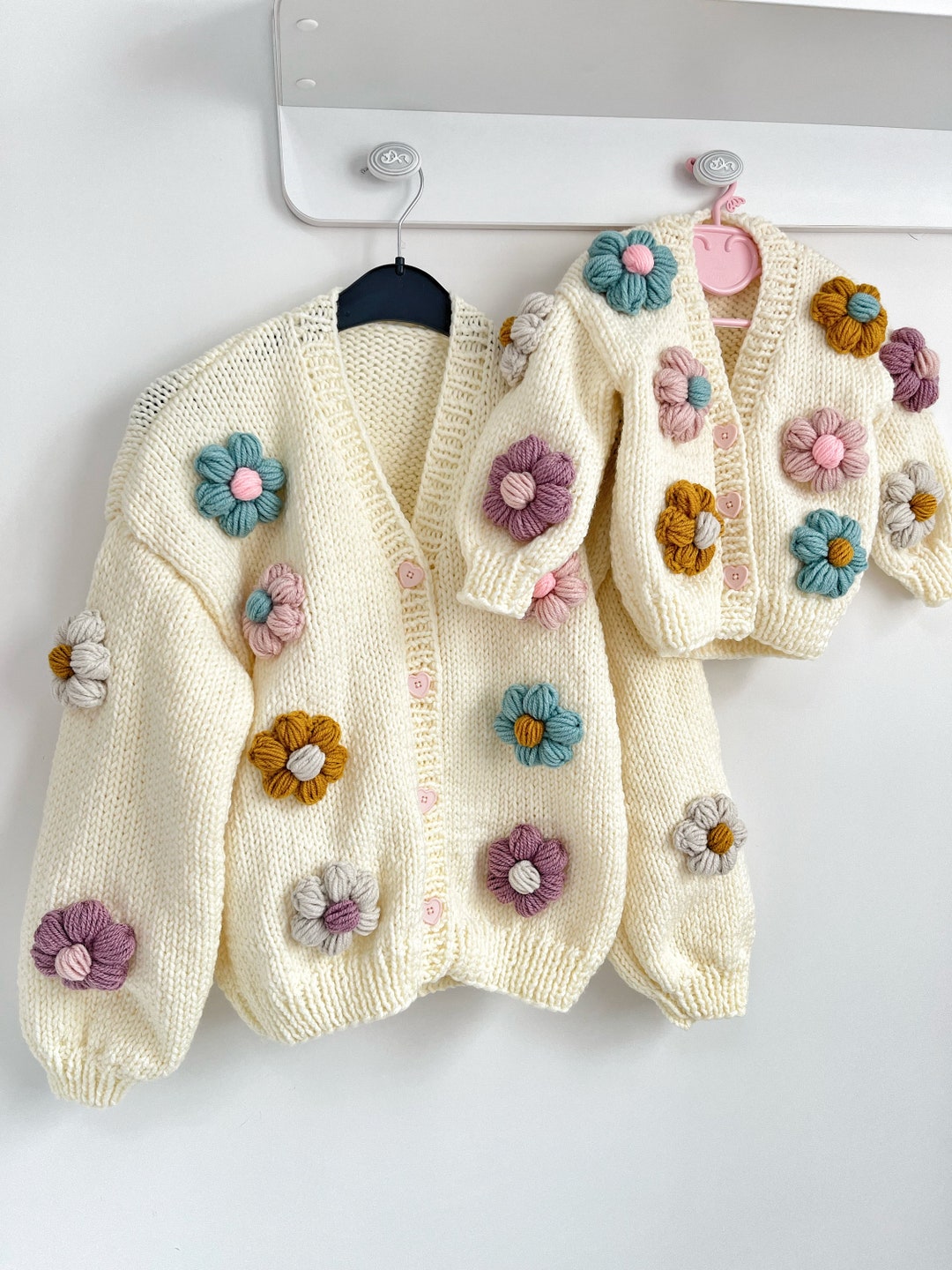 Mom-daughter Daisy Cardigan Combination /chunky Cardigan /knit - Etsy