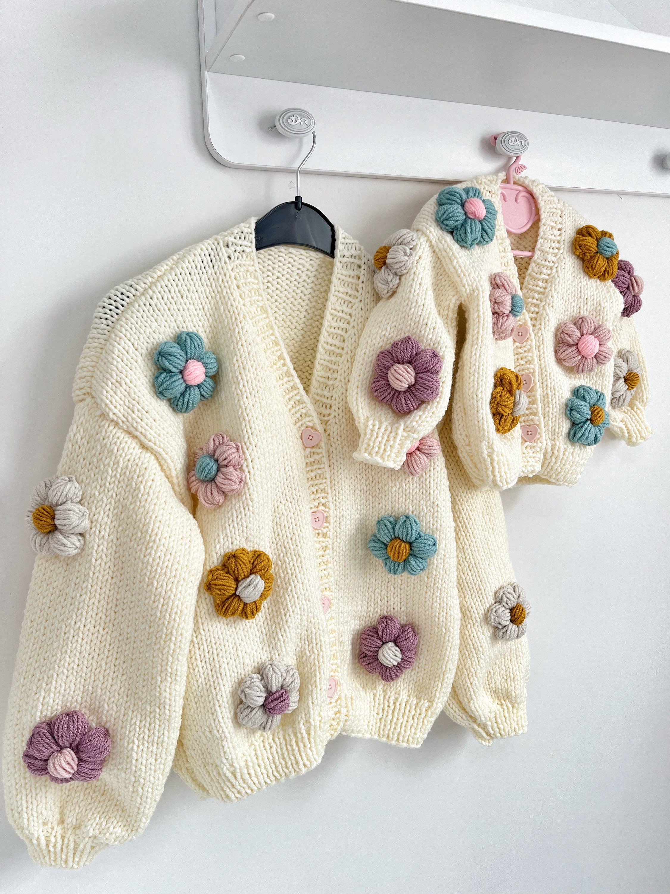 Mom-daughter Daisy Cardigan Combination /chunky Cardigan /knit - Etsy