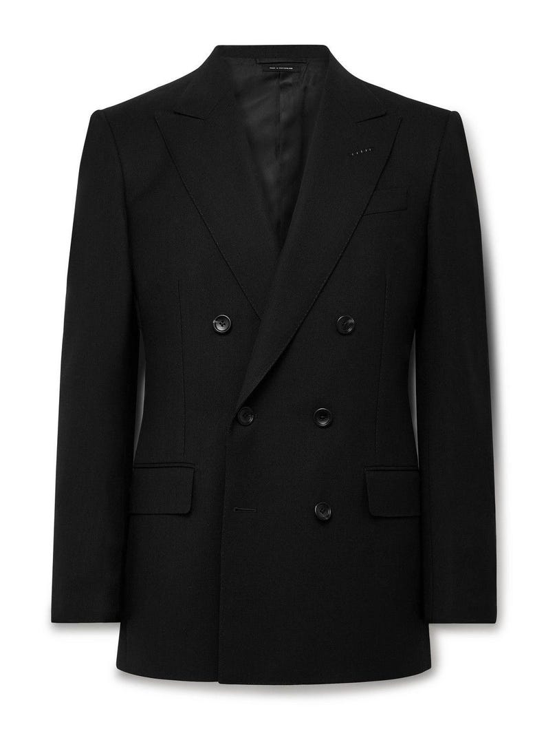 Custom Black Double-breasted TR Suit for Men - Tailored Slim Fit Formal ...