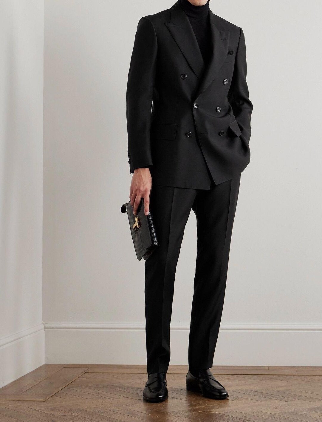 Custom Black Double-breasted TR Suit for Men - Tailored Slim Fit Formal ...
