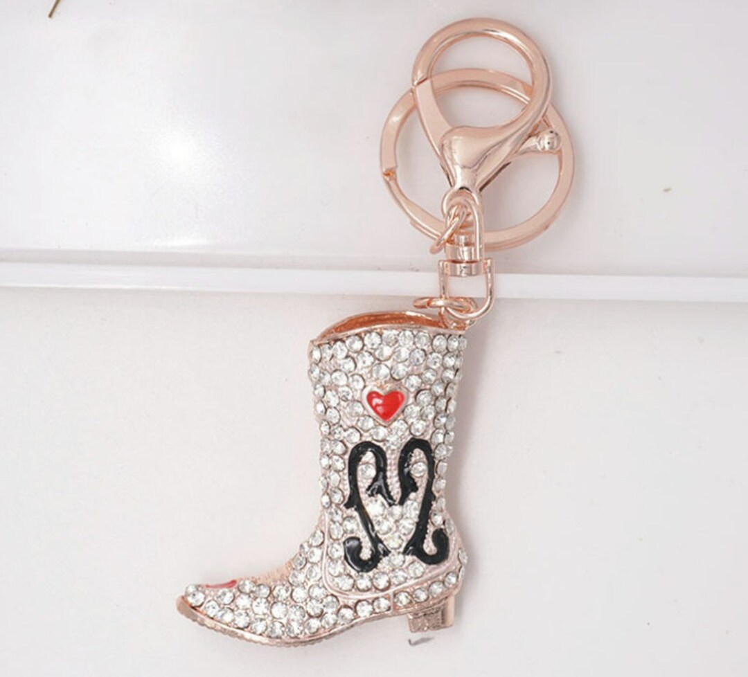 Silver Bling Cowgirl Boot Keychain Christmas Gift - Etsy