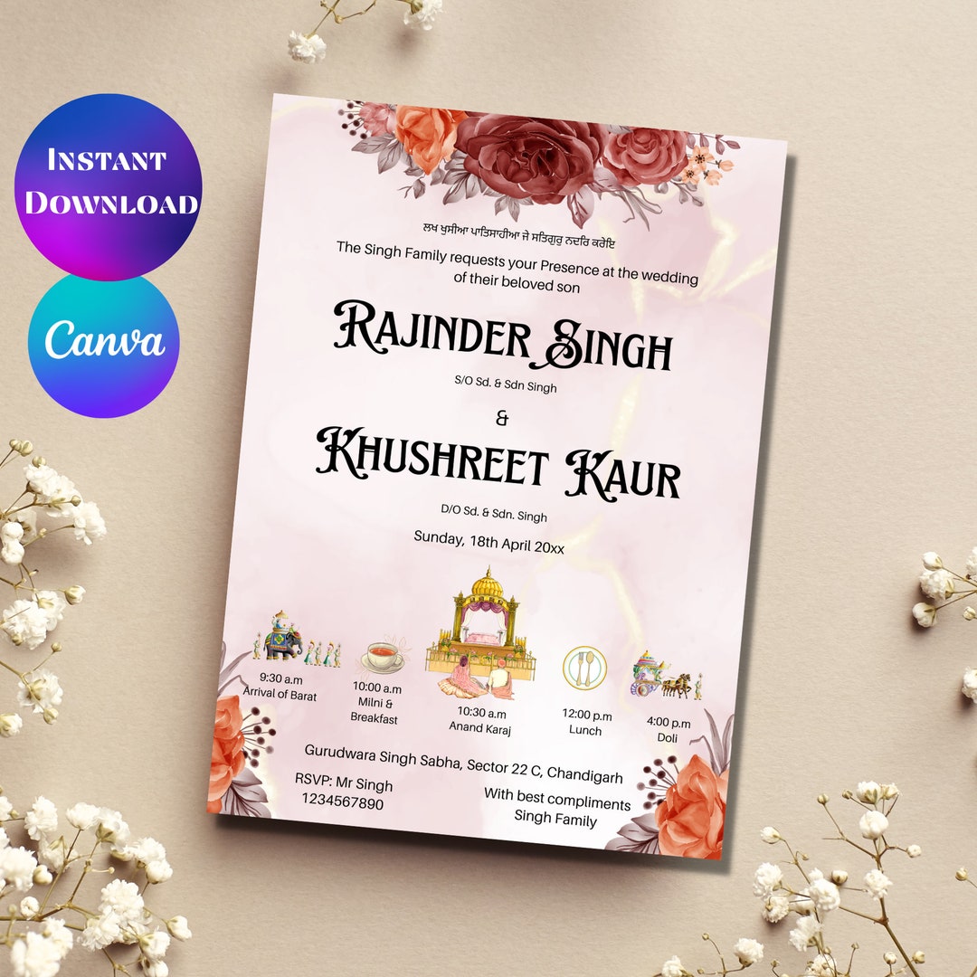 Sikh Wedding Invitation Digital Sikh Wedding Card Sikh Wedding Invite ...