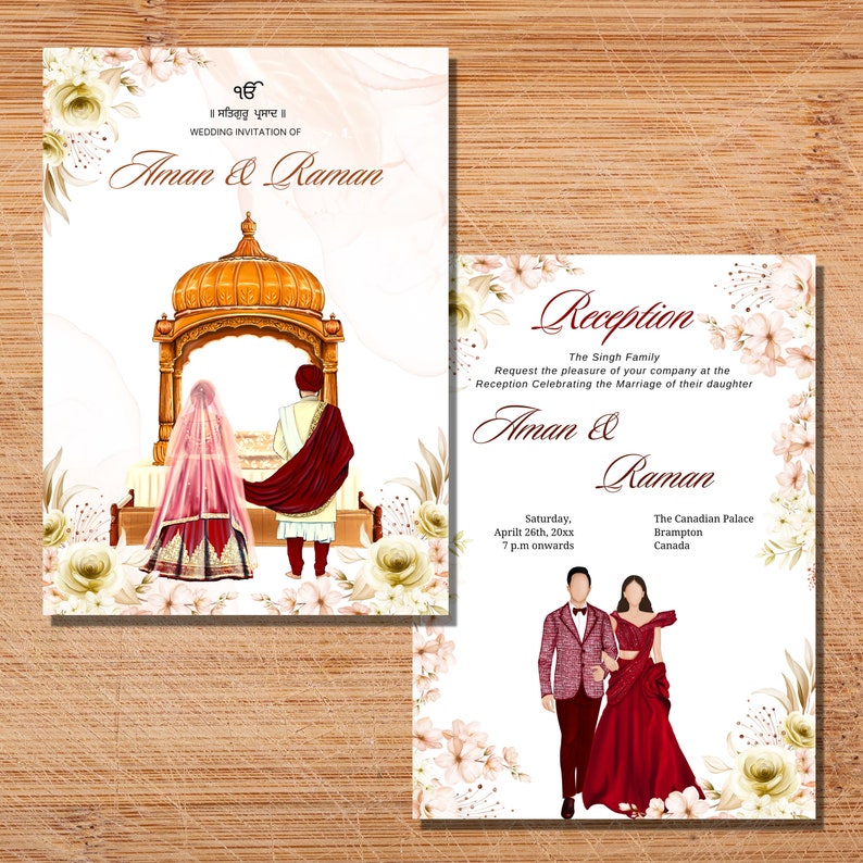 Sikh Wedding Invitation Sikh Wedding Card Punjabi Wedding Invitation ...