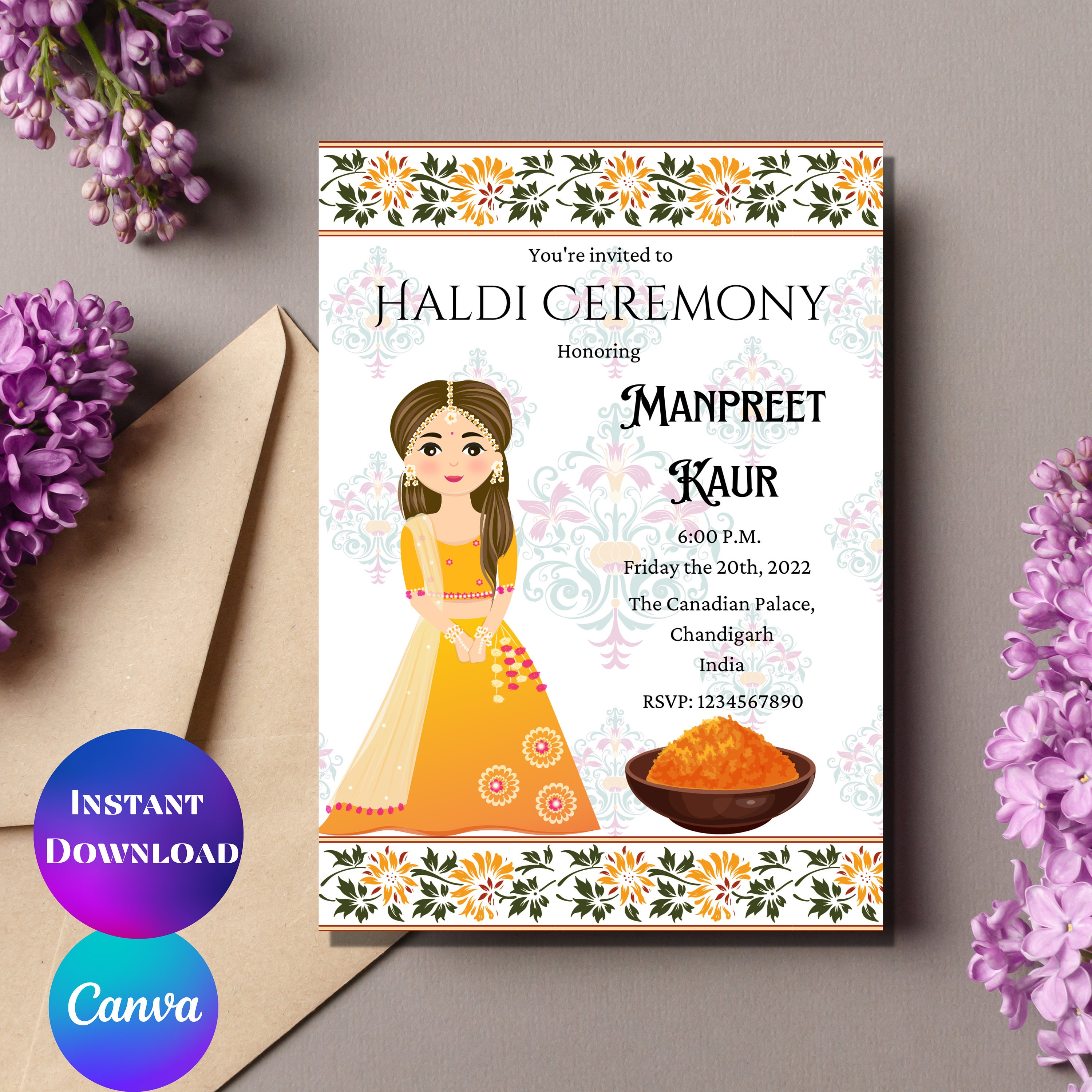 Haldi Invite Haldi Invitation Digital Haldi Invitation Maiyan Invite ...