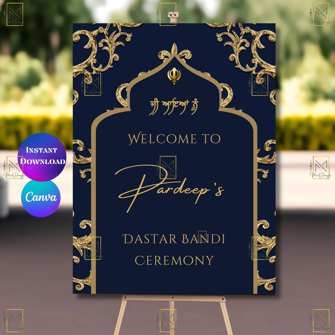 Blue Gold Dastar Bandi Welcome Sign Board Dastar Bandi Ceremony Poster ...