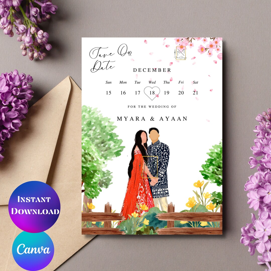 Indian Save the Date Template Hindu Save the Date Announcement Card ...